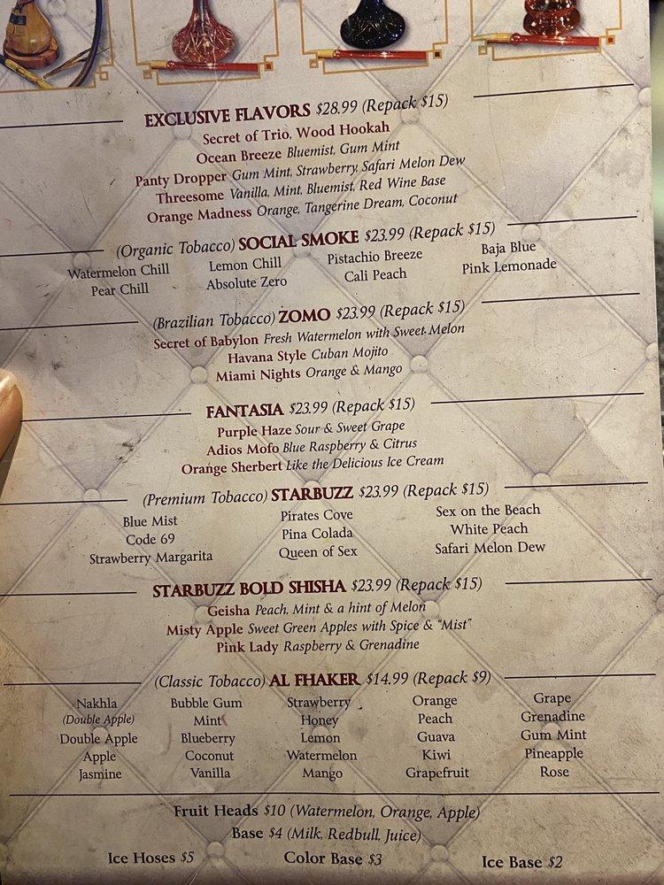 Menu at Trio Hookah Lounge pub & bar, Jacksonville