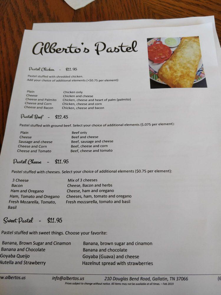 Menu at Alberto’s restaurant, Gallatin