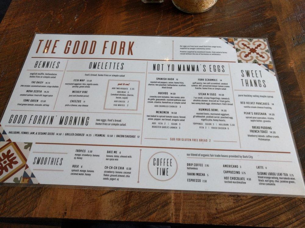 Menu at Good Fork restaurant, Toronto