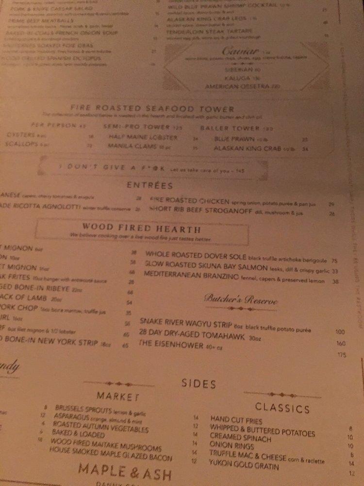 Menu at Maple & Ash steakhouse, Chicago
