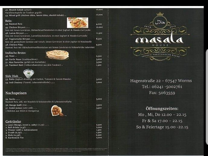 Menu at Masala House - Indische und pakistanische Spezialitäten ...