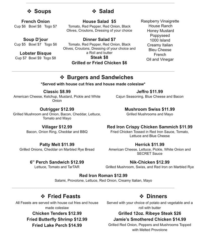 Menu at Red Iron Bar & Grille, Wellington