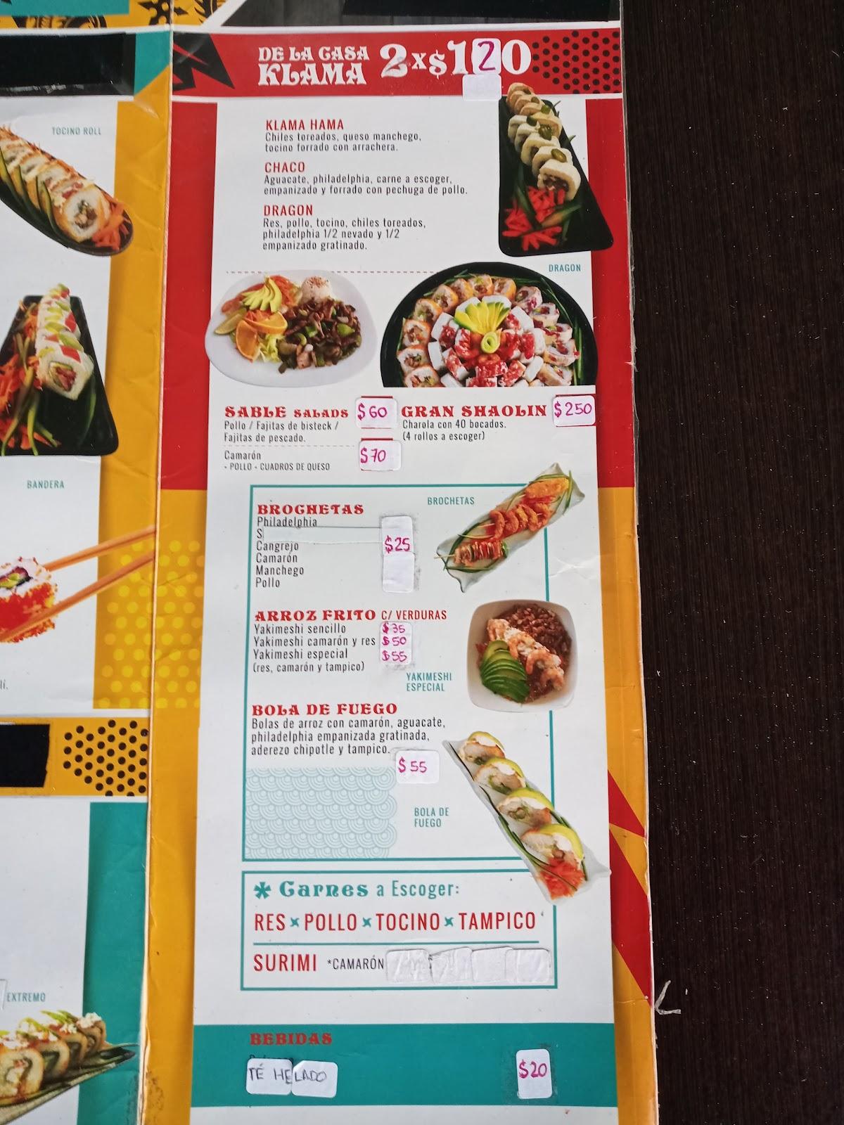 Carta del restaurante Sushi Klama Hama, Aguascalientes