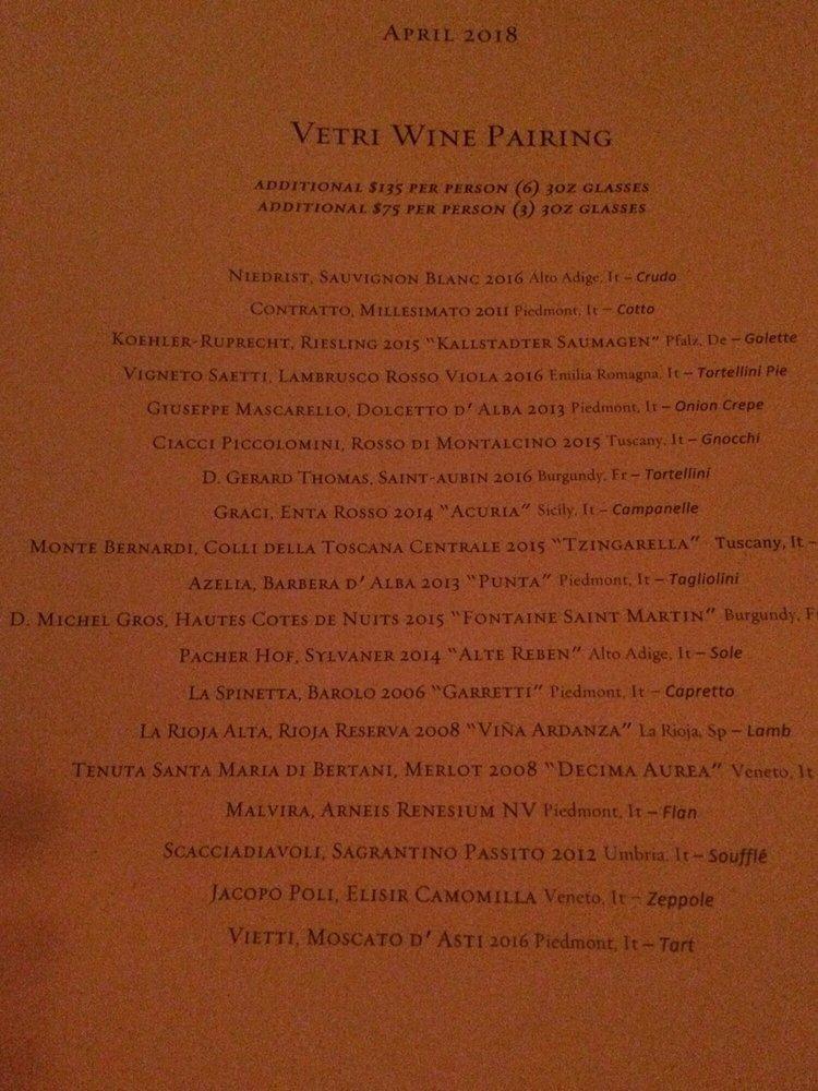 Menu at Vetri Cucina restaurant, Philadelphia, Spruce St
