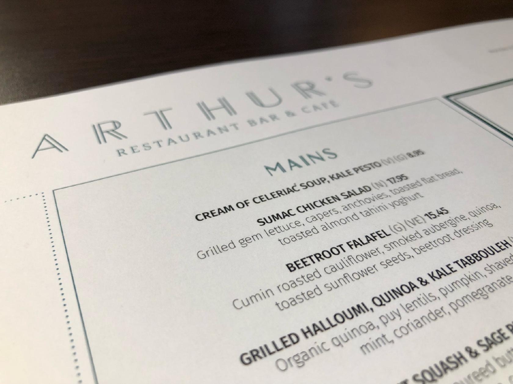 Menu at Arthur's Restaurant, London, LIBERTY LTD C/O- Compass Group