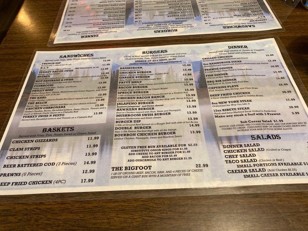 Menu at Blue Spruce Saloon And Diner pub & bar, Packwood