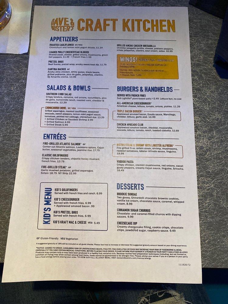 Menu at Dave & Buster's Gloucester pub & bar, Washington Township