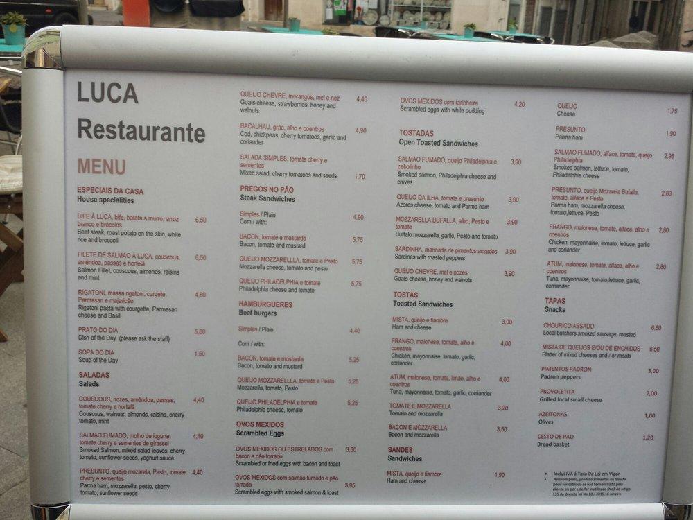 Menu em Luca restaurante, Coimbra