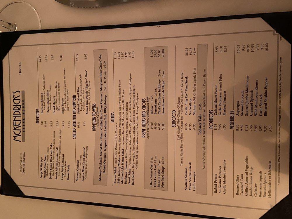 Menu at McKendrick's Steak House steakhouse, Atlanta, Ashford Dunwoody Rd