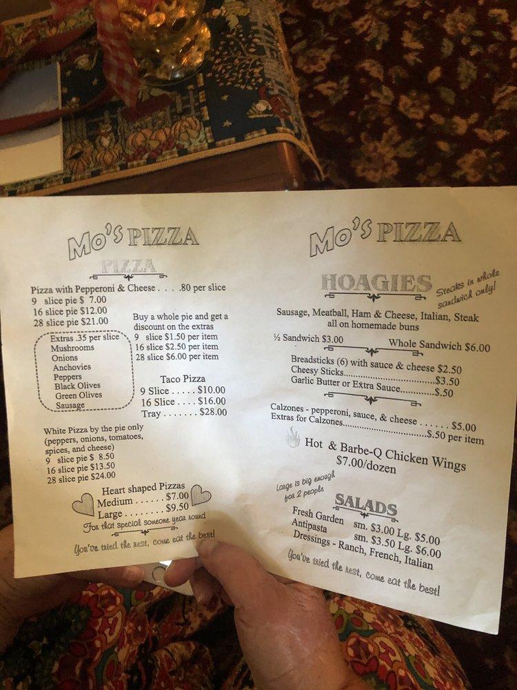 Menu at Mo's Pizza pizzeria, Amsterdam