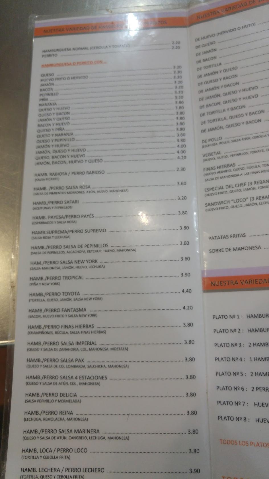 Menu at Perro Loco I restaurant, Palma