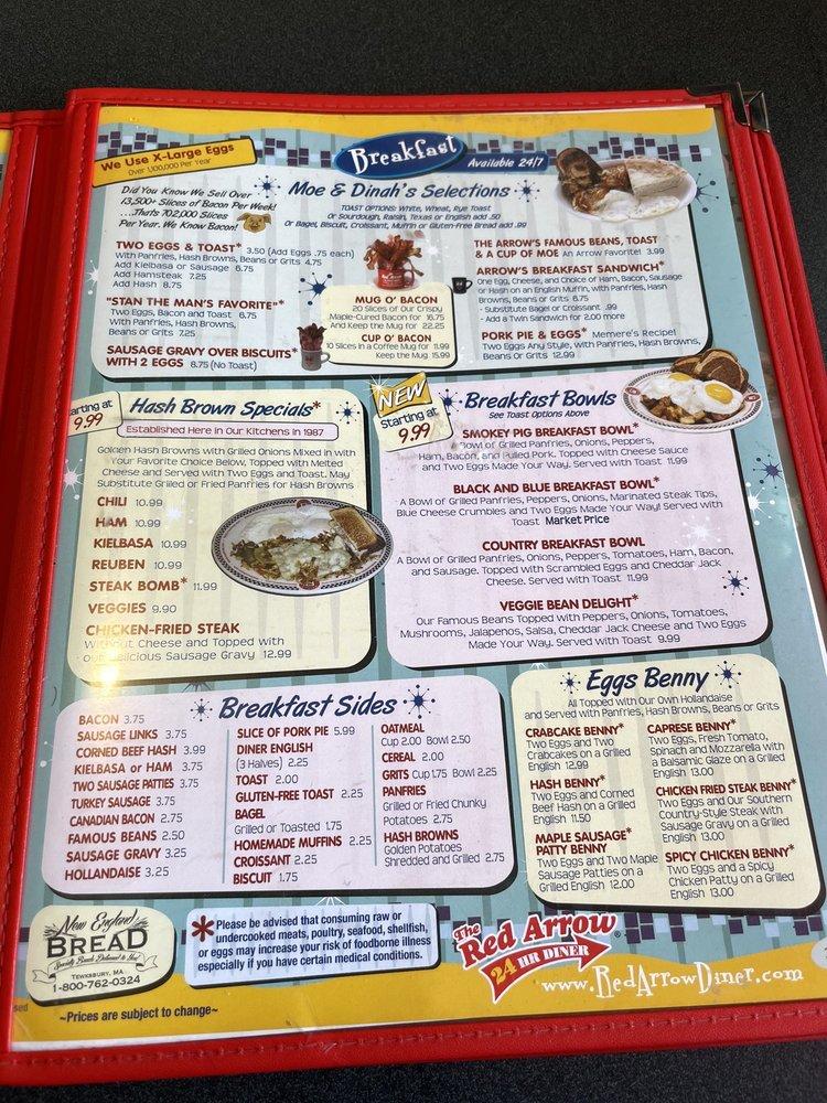 Menu at Red Arrow Diner restaurant, Nashua