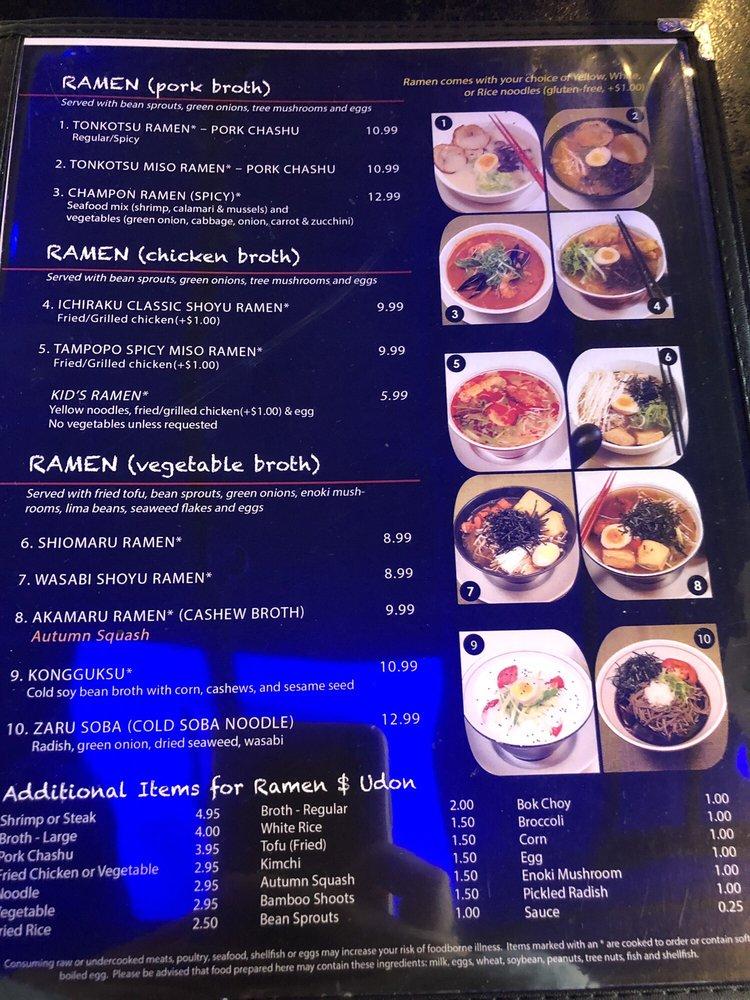 Menu at Tampopo Ramen & Hibachi restaurant, Greensboro