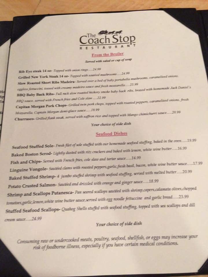 Menu at The Coach Stop restaurant, Hartland