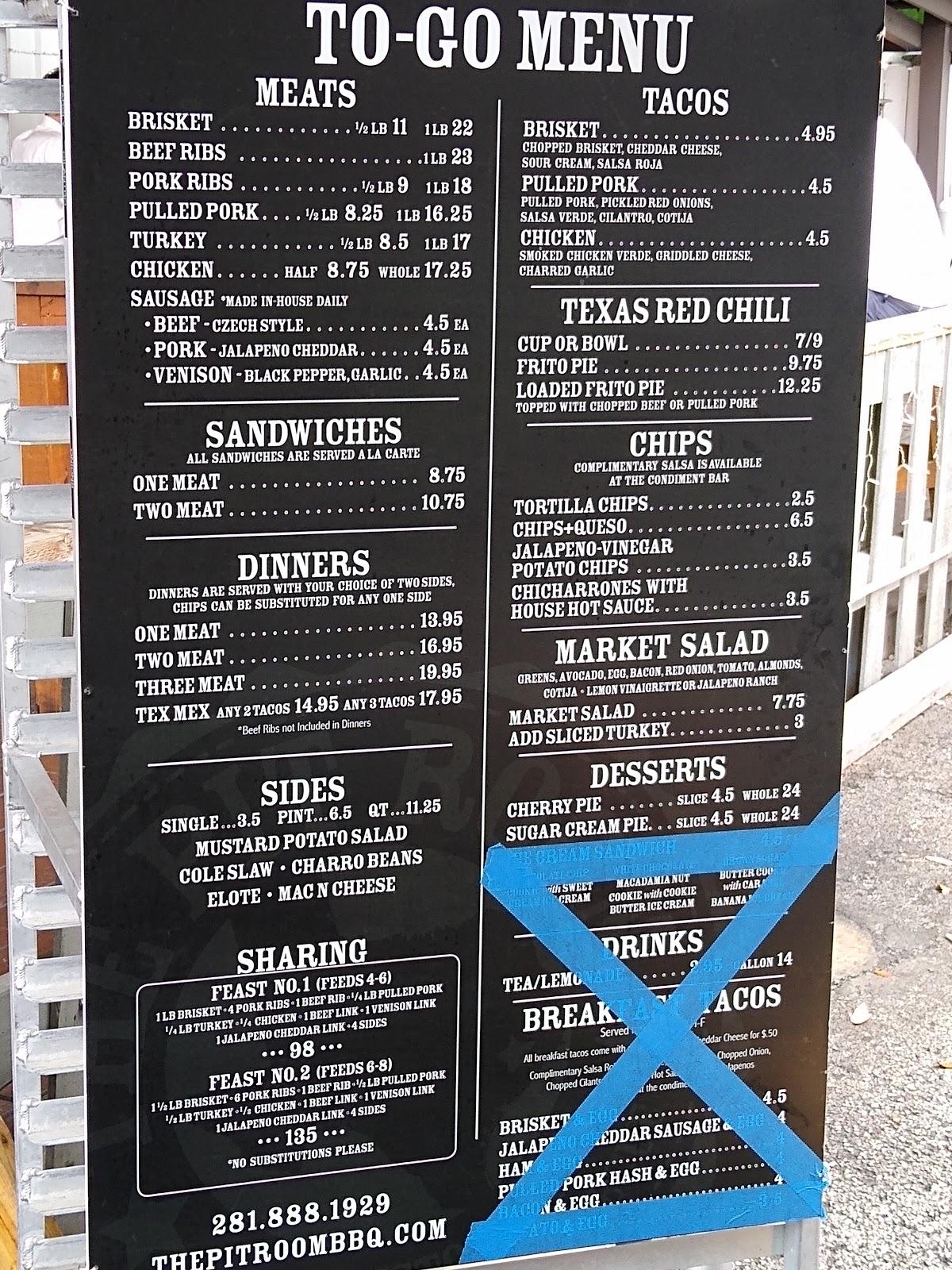 Menu at The Pit Room BBQ, Houston