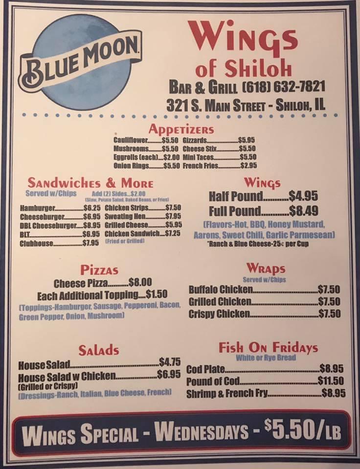Menu at Wings of Shiloh pub & bar, Shiloh
