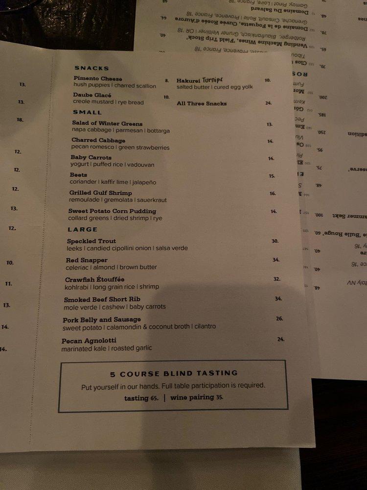 Menu at Coquette restaurant, New Orleans