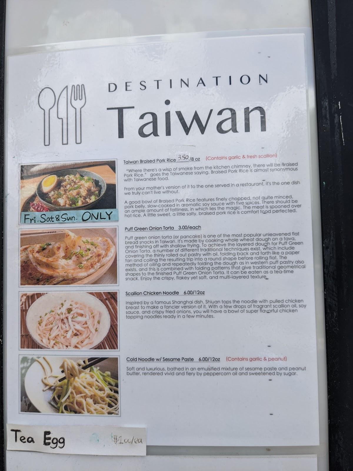 Menu at Destination Taiwan restaurant, Cheyenne