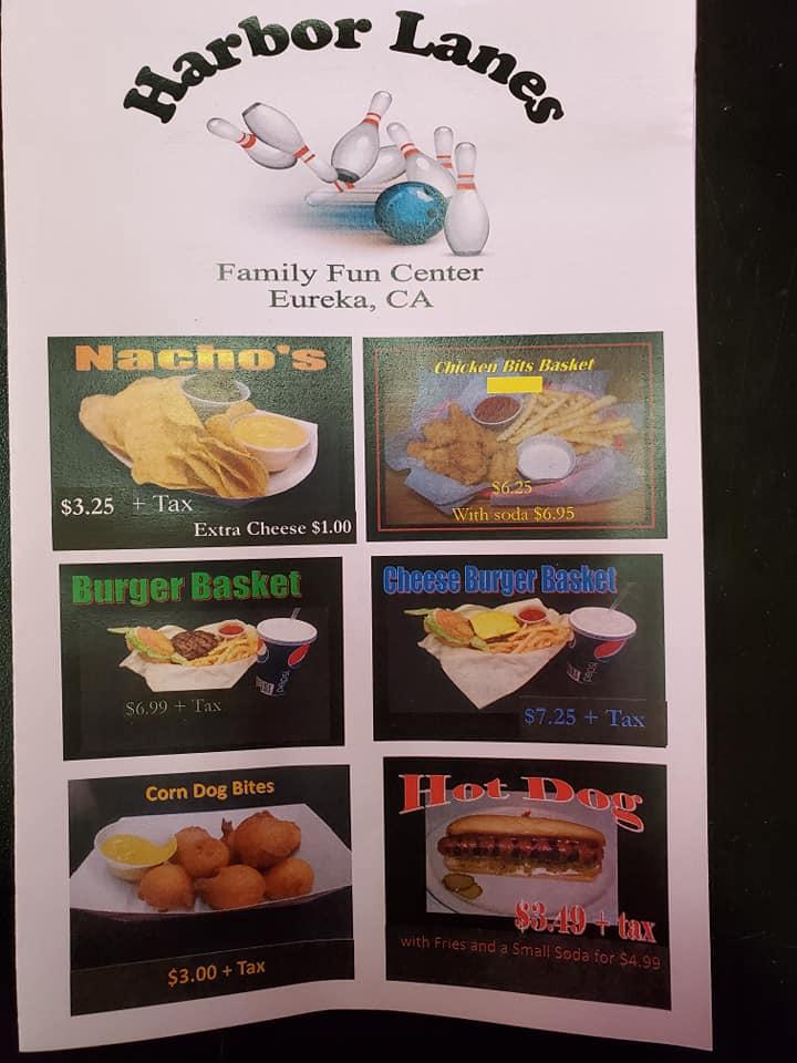 Menu at Harbor Lanes restaurant, Eureka