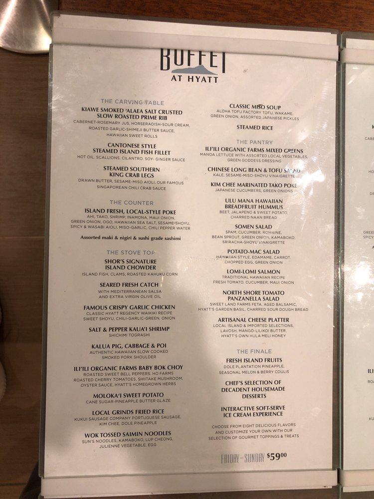 Menu at The Buffet At Hyatt restaurant, Honolulu