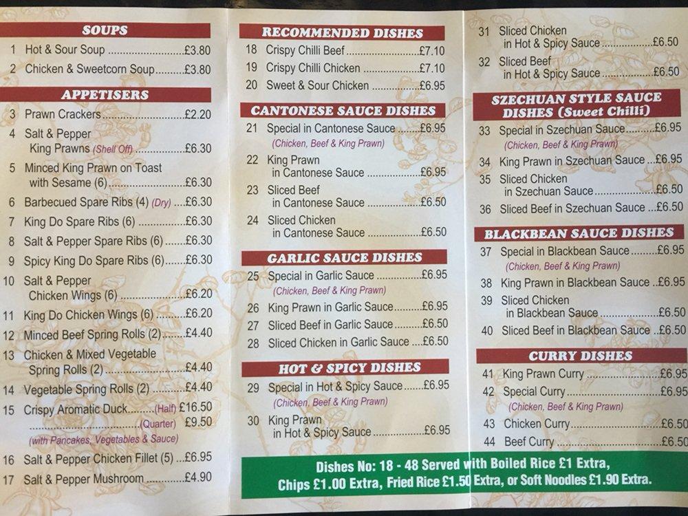 Menu at Kong San restaurant, Clitheroe
