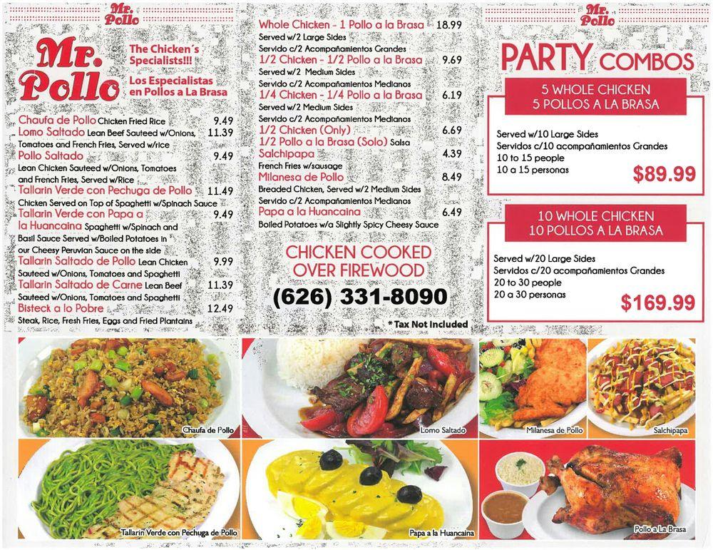 Menu at Mr Pollo restaurant, West Covina