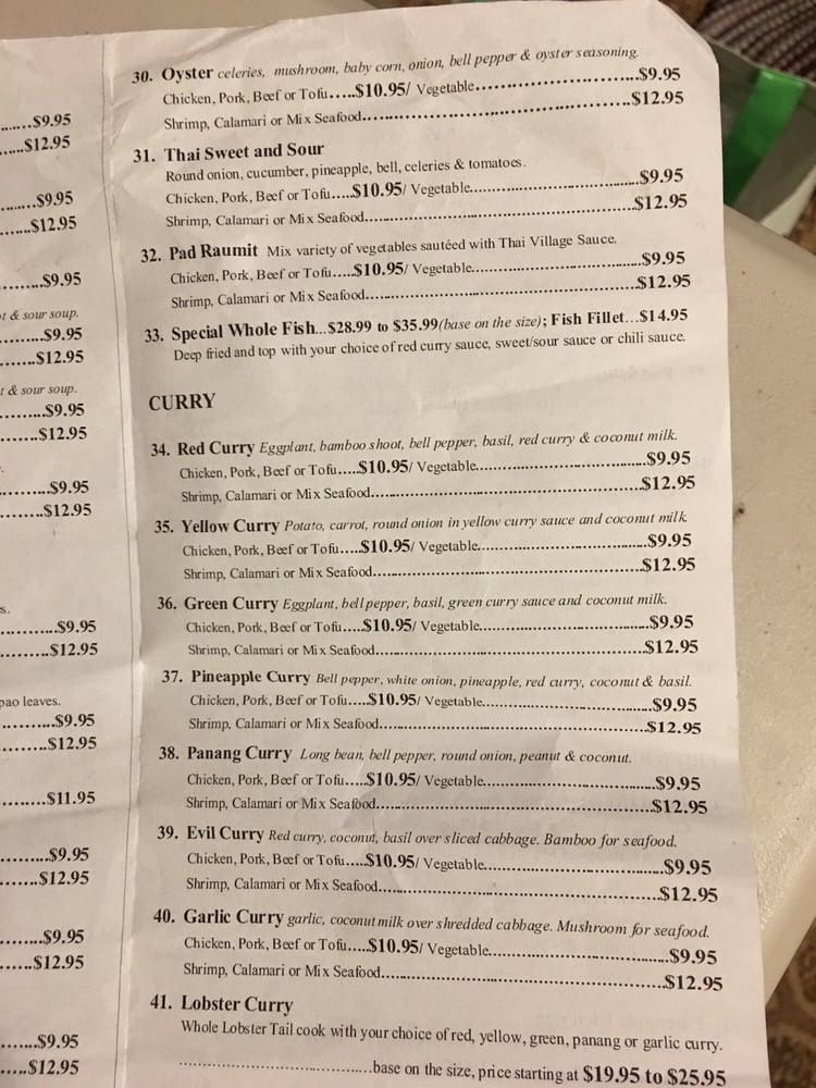 Menu at Thai Village restaurant, Waipahu, 94-1040 Waipio Uka St #13