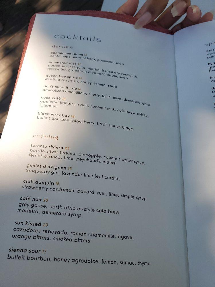 Menu at Toronto Beach Club, Toronto