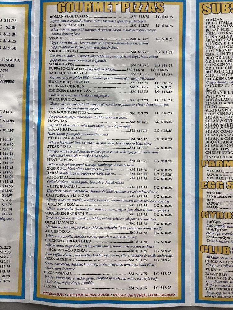 Menu at Viking Pizza pizzeria, East Bridgewater