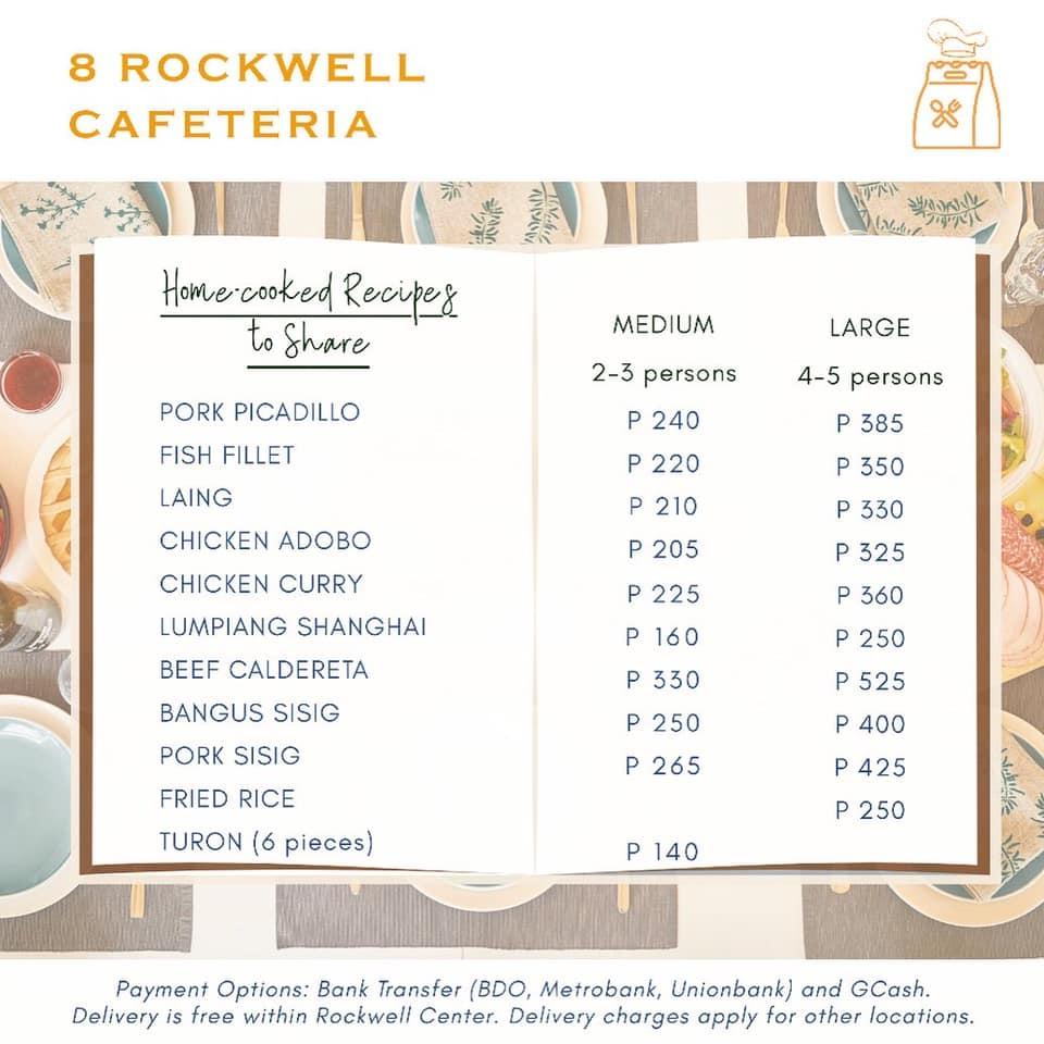 Menu at 8 Rockwell Cafeteria, Makati