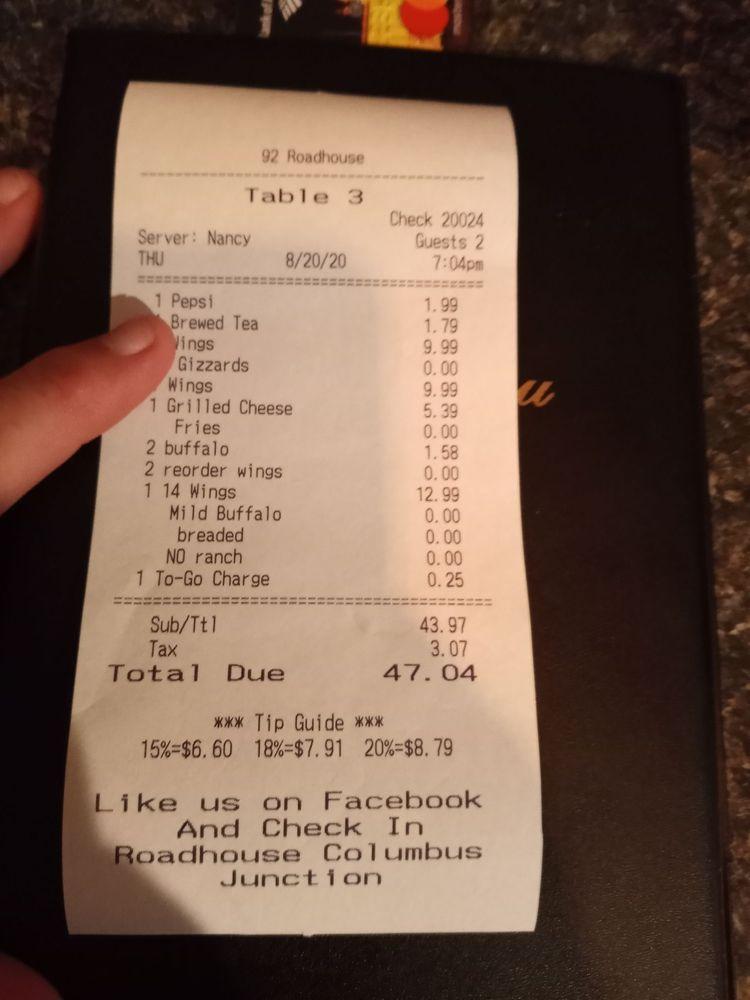 Menu at 92 Roadhouse Bar & Grill, Columbus Junction