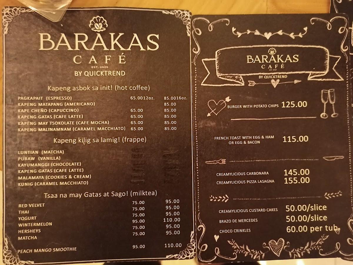 Menu at Barakas Cafe, Naga