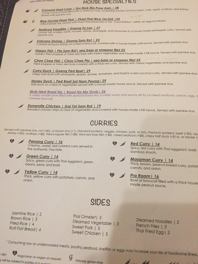 Menu at Blue Orchid Thai Cuisine restaurant, Jacksonville, Atlantic ...