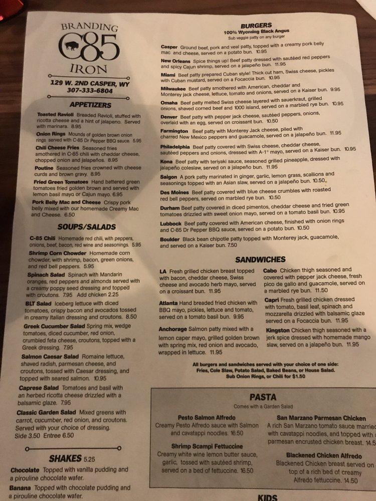Menu at Branding Iron restaurant, Casper