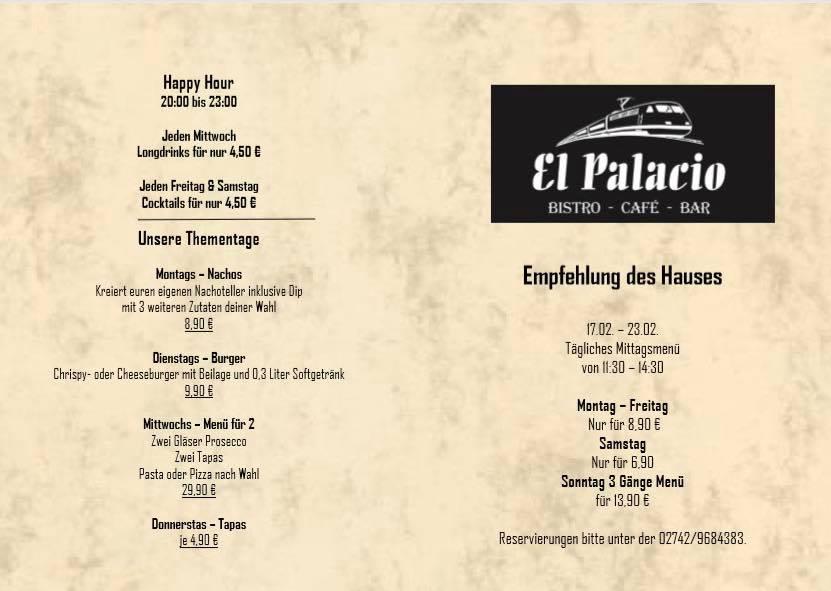 Speisekarte von El Palacio restaurant, Wissen
