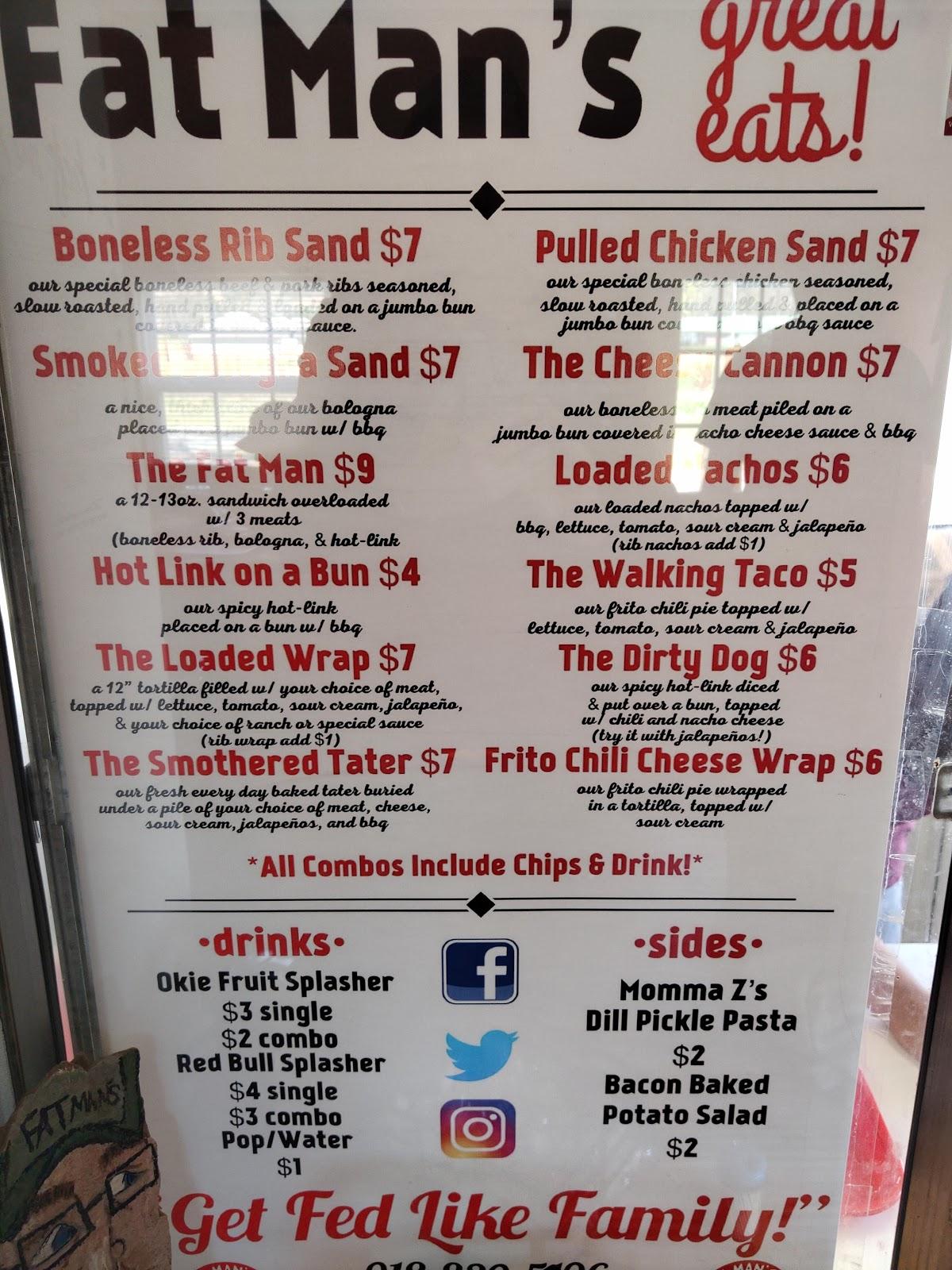 Menu at Fat Man's Great Eats BBQ, Poteau
