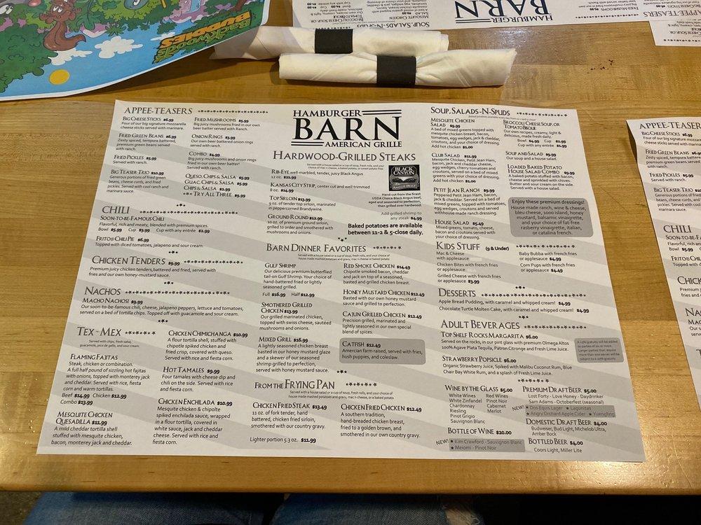 Menu at Hamburger Barn, Arkadelphia
