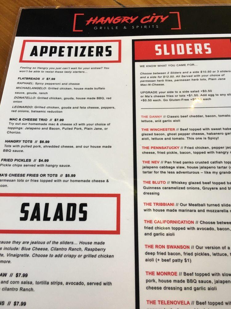 Menu at Hangry City Grille and Spirits restaurant, Pickerington