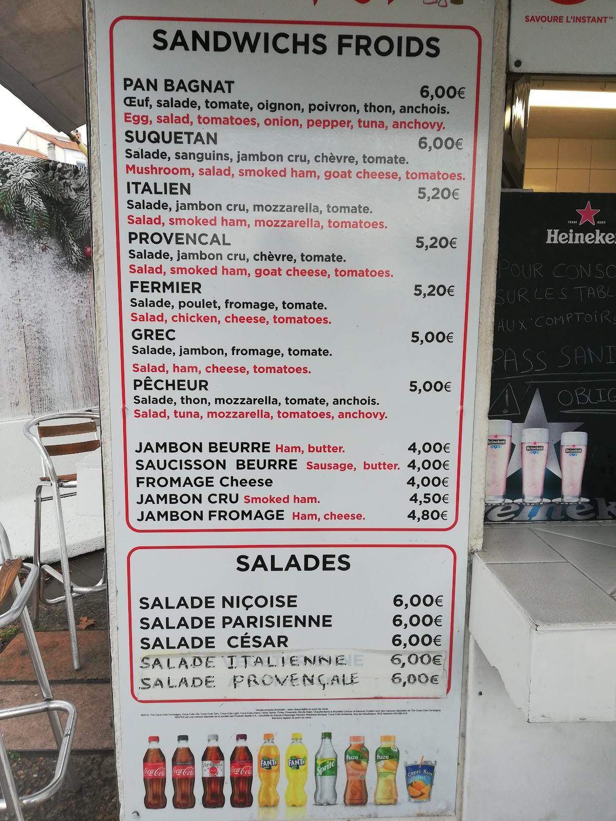 Menu at Le SPOT sandwicherie restaurant, Cannes