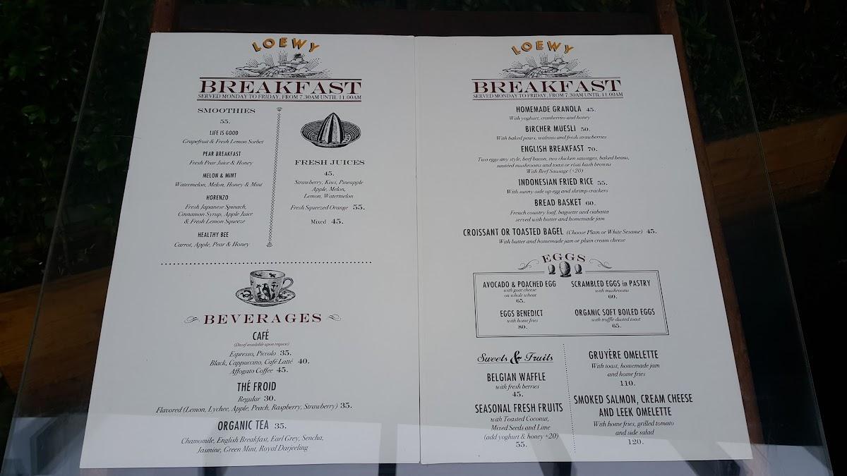 Menu at LOEWY pub & bar, South Jakarta