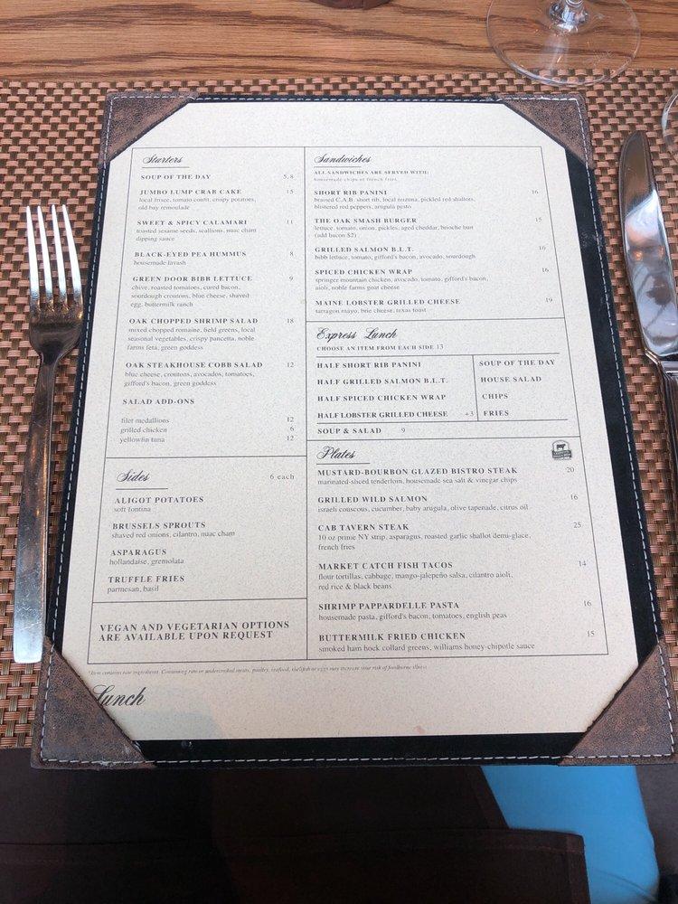 Menu at Oak Steakhouse, Nashville