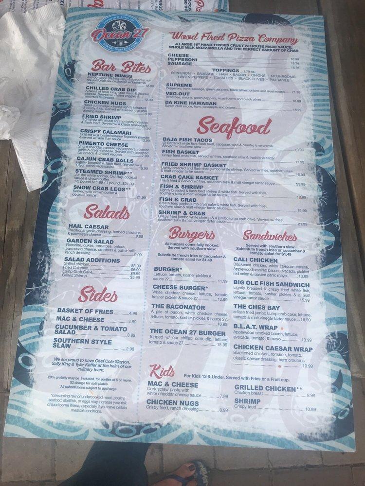 Menu at Ocean 27 pub & bar, Virginia Beach