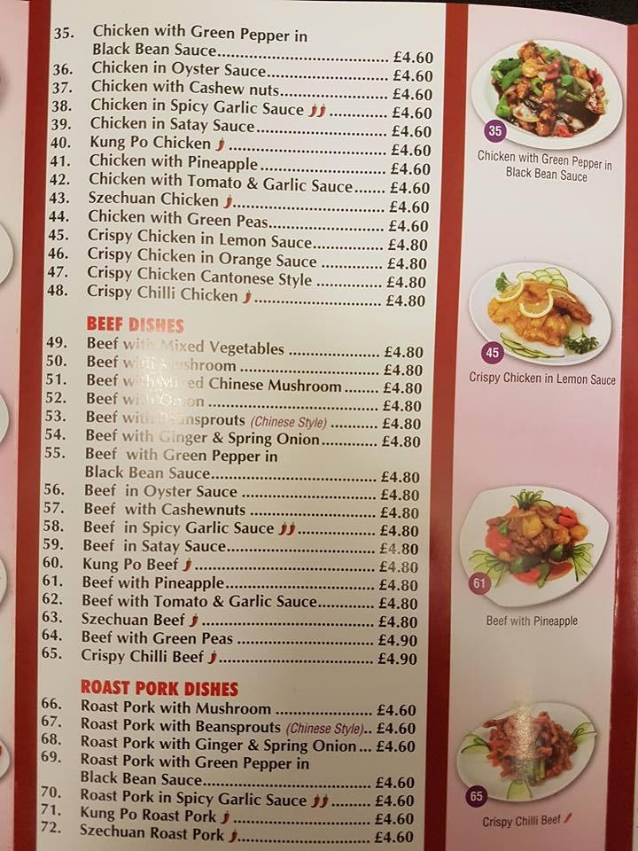 Menu at Peking Town fast food, Abertillery