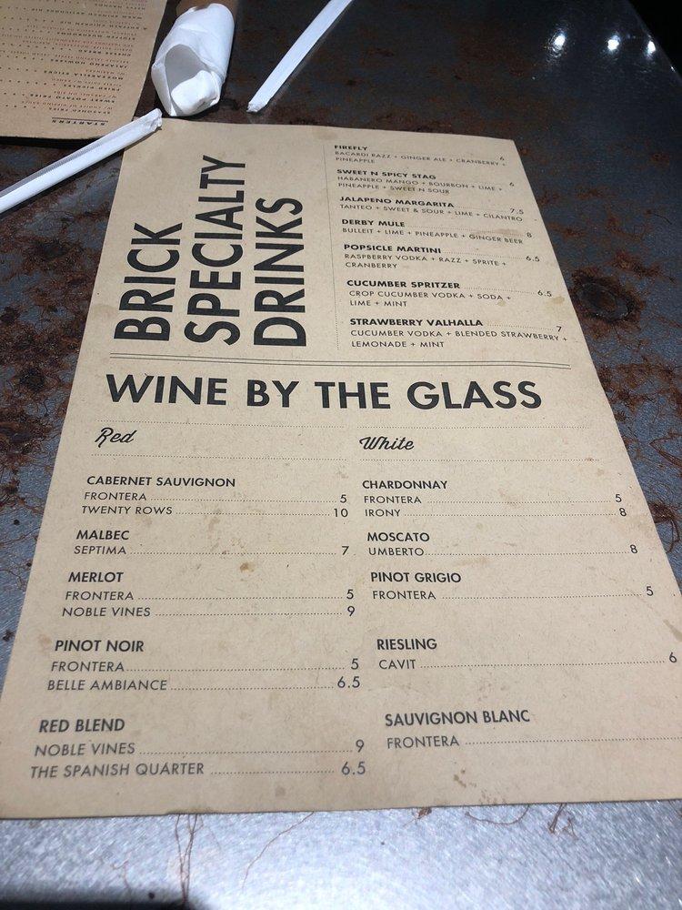 Menu at The Brick pizzeria, Macon