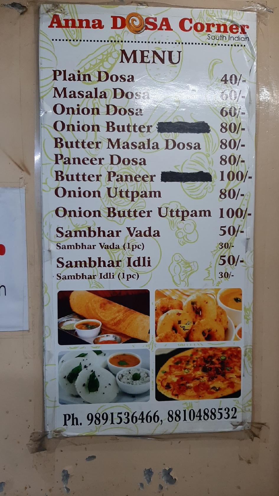 Menu at Anna Dosa Corner, Gurugram