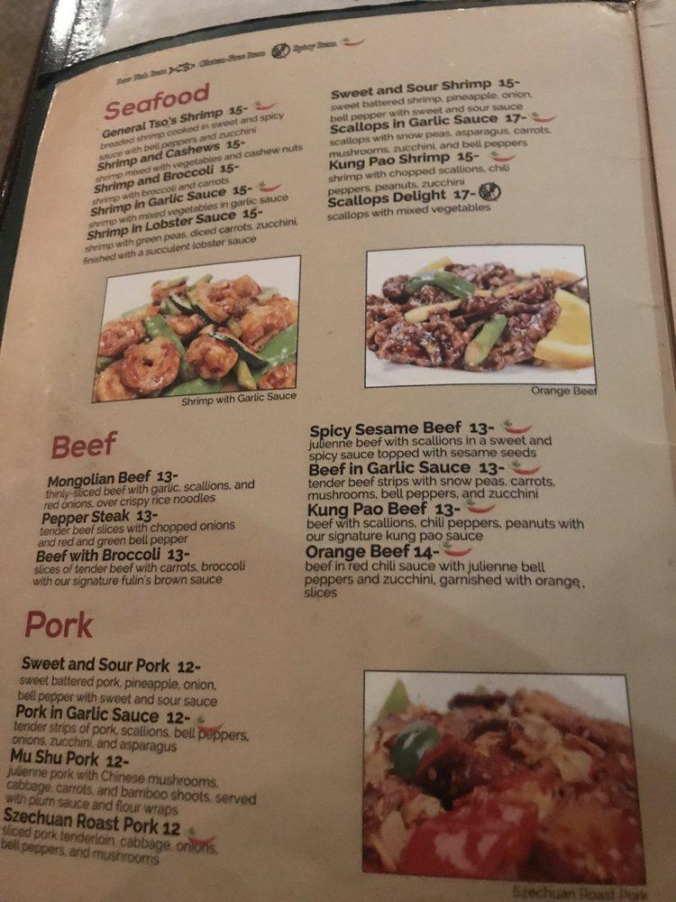 Menu at Fulin's Asian Cuisine restaurant, Cleveland