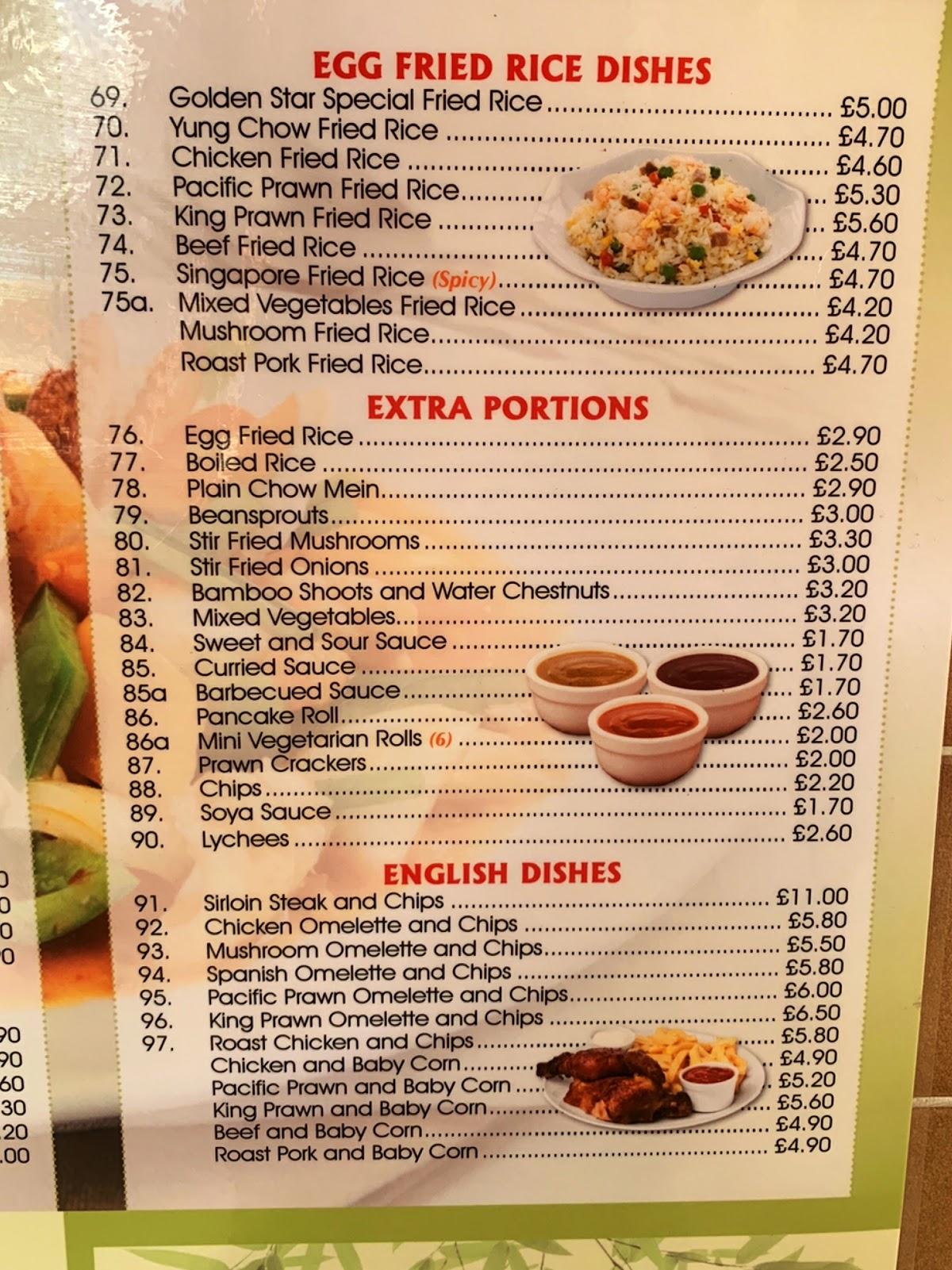 Menu at Golden Star Chinese Take Away fast food, Bedford