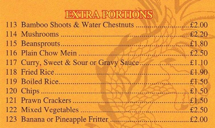Menu at Kingsland Chinese Takeaway restaurant, Rockcliffe