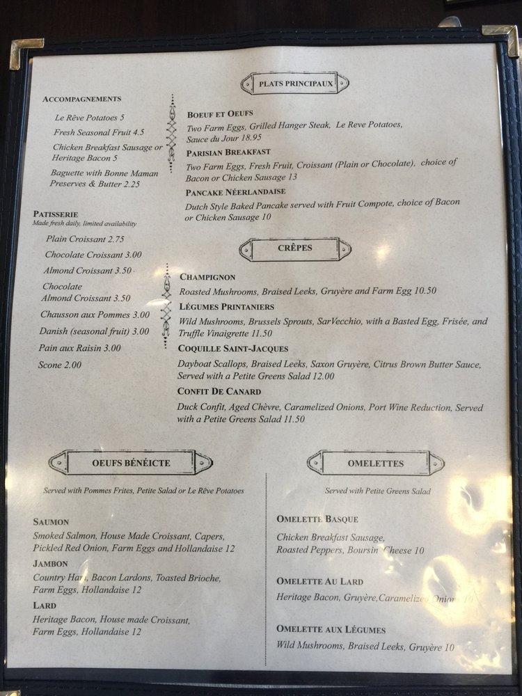 Carta de Le Reve Pâtisserie & Café, Wauwatosa