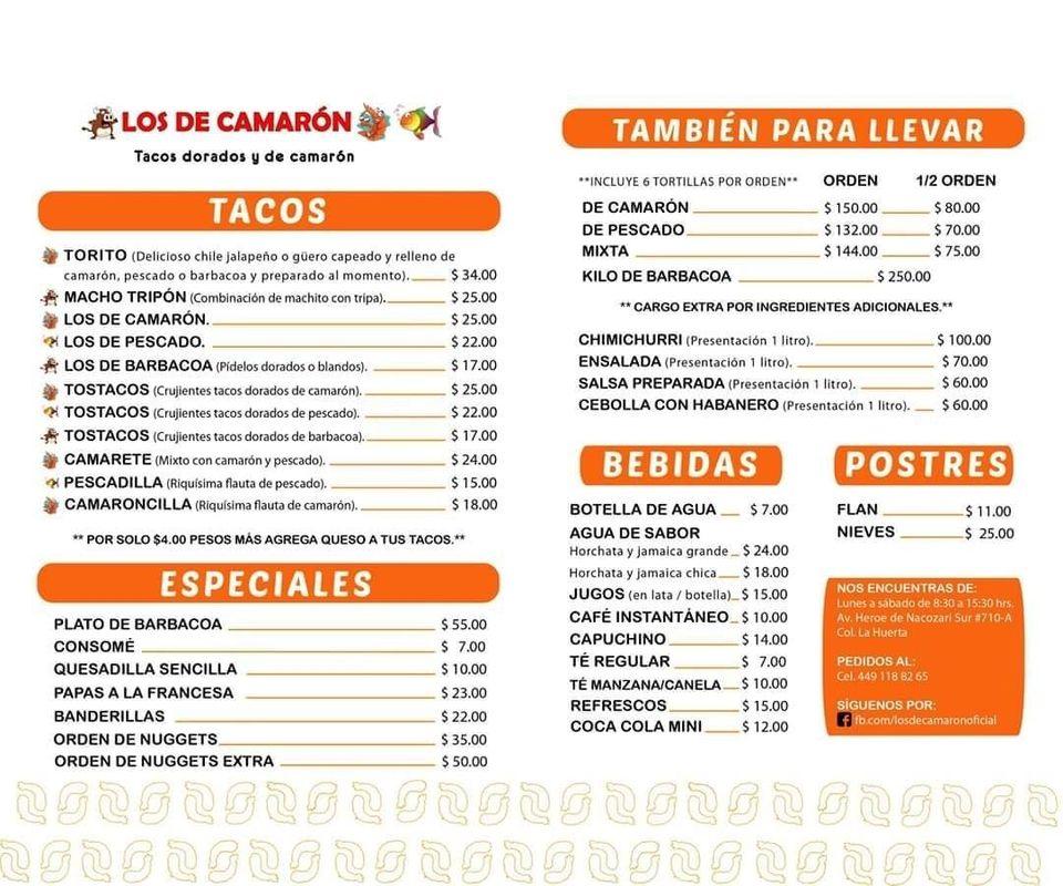 Menu at Los de camarón restaurant, Aguascalientes, Av. Héroe de ...